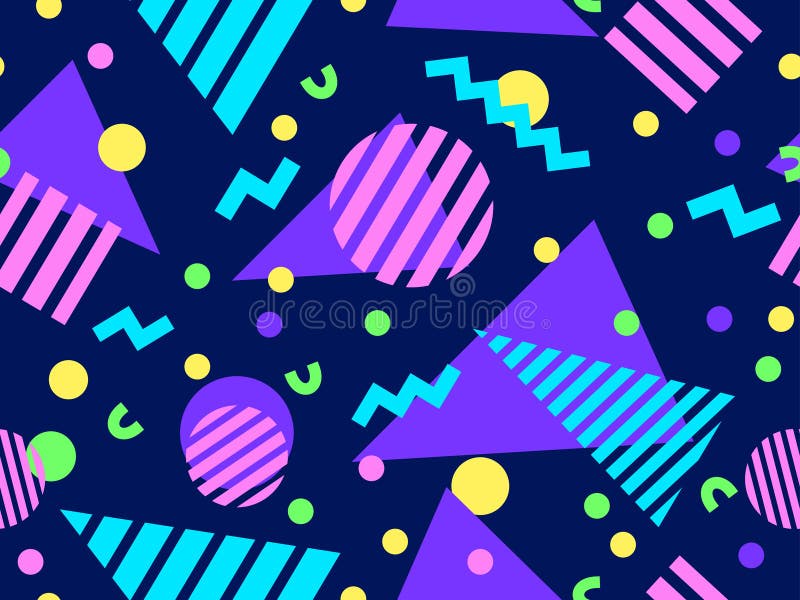 Geometric Seamless Pattern with Memphis Elements in 80s Style. Colorful ...