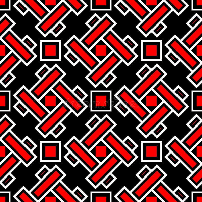 Geometric Seamless Pattern. Red and White Elements on Black Background ...