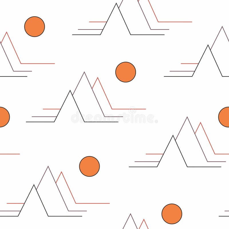 Geometric Seamless Pattern. Simple Linear Mountains and Sun Doodle ...
