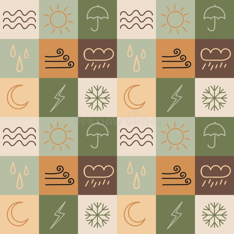 Geometric Seamless Pattern with Weather Symbols. Checked Pattern in ...