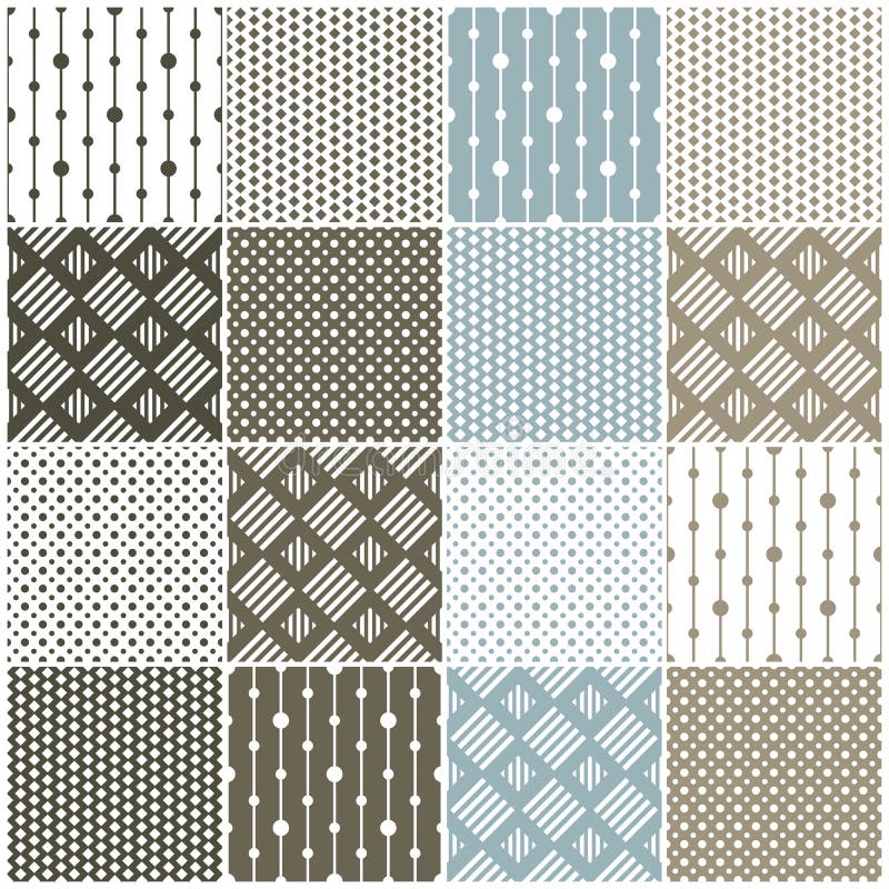 Geometric Seamless Patterns: Dots, Squares Stock Vector - Illustration ...