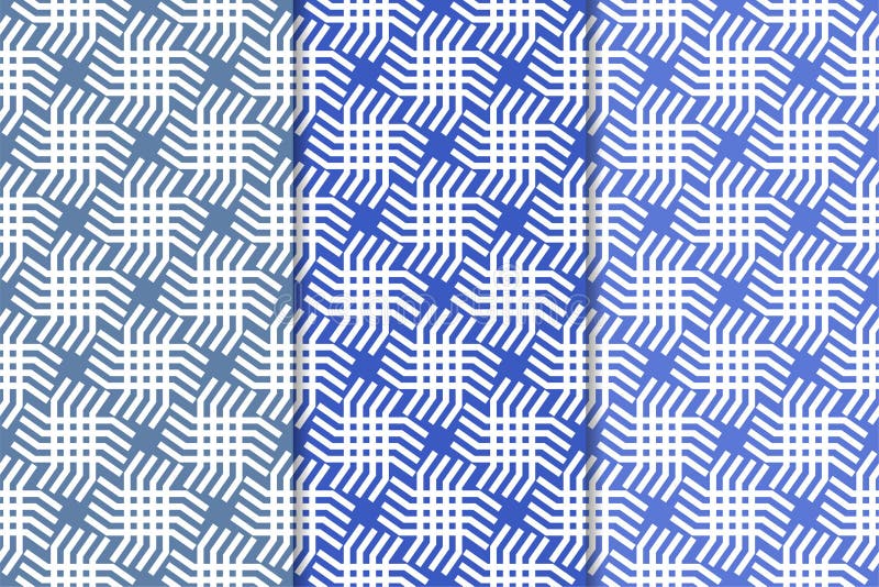 Geometric Set of Blue Seamless Patterns for Design Stock Vector ...