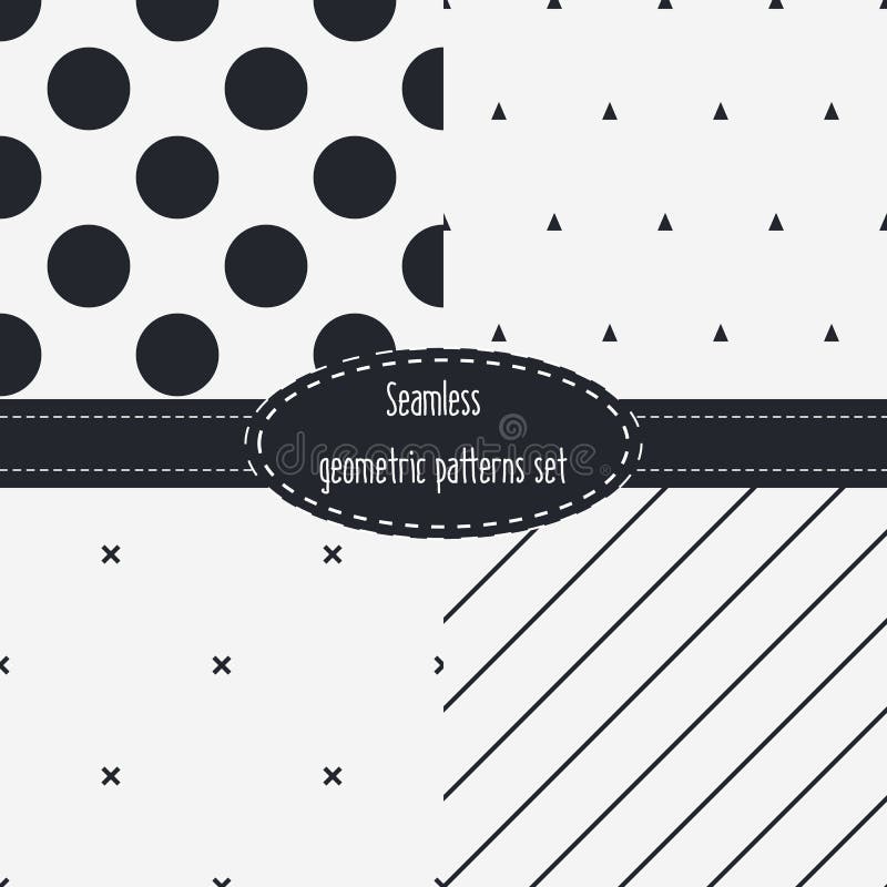 Geometric Seamless Patterns Set. Dark and Light Grey Colors. Black and ...