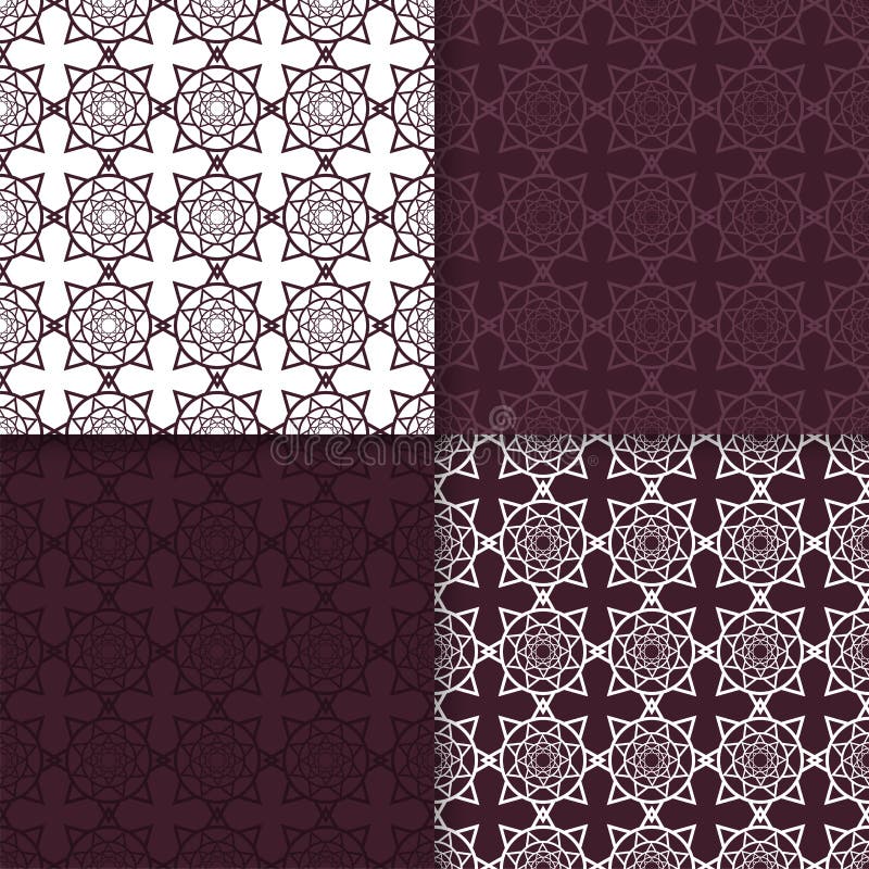 Geometric Set of Maroon Seamless Patterns for Design Stock Vector ...