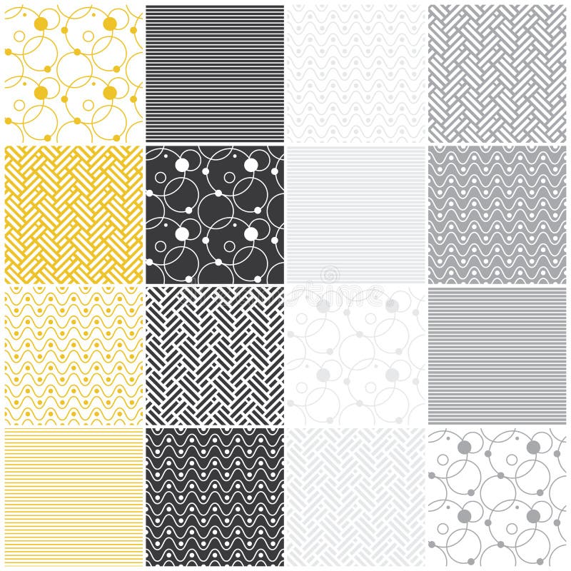 Geometric Seamless Patterns: Stripes, Waves, Dots, Stock Vector - Illustration of modern ...