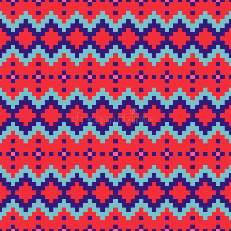 Geometric Seamless Red Blue Chevron Pattern Pixel Blocks Shapes Texture ...