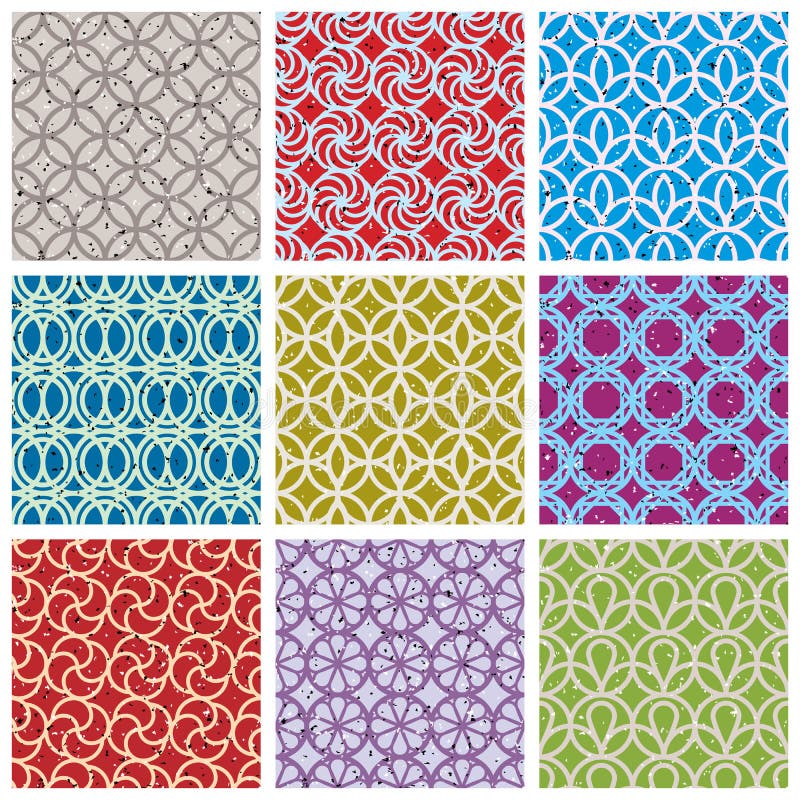 Geometric Seamless Vintage Tiles Set with Aged Texture. Stock Vector ...