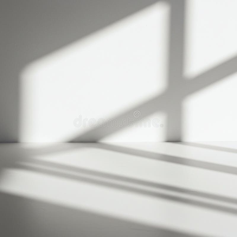 Geometric Shadows are Cast on a White Wall and Floor, Likely by Window ...