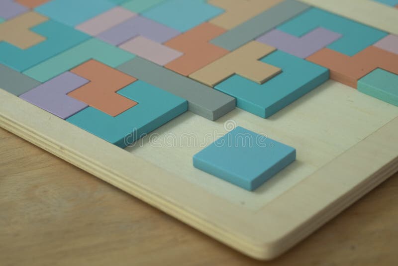 Geometric Shape Block with Colorful Wood Puzzle Piece Stock Image ...