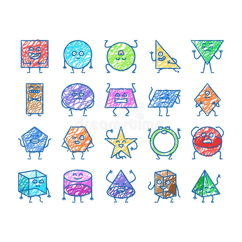 Geometric Shape Character Icons Hand Drawn Stock Photo - Image of ...