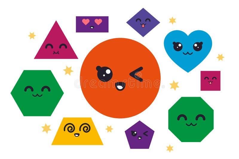 Geometric Shape Characters. Geometric Simple Objects with Funny Kawaii ...