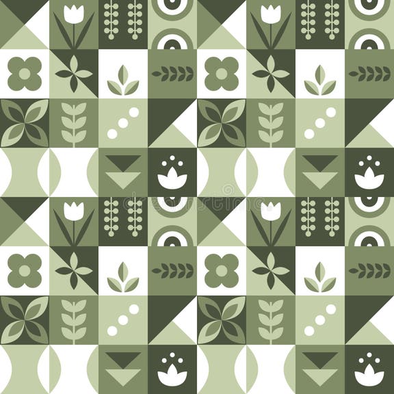 Geometric Shape Green Square Pattern. Seamless Abstract Print with Simple Elements. Mosaic ...