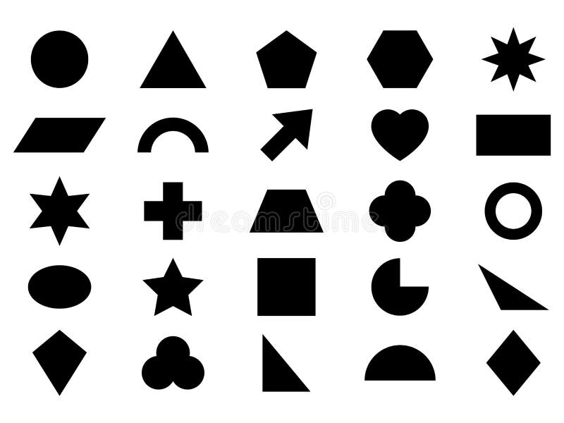 Geometric Shape Icon Set. Black Silhouette Large Collection Basic ...