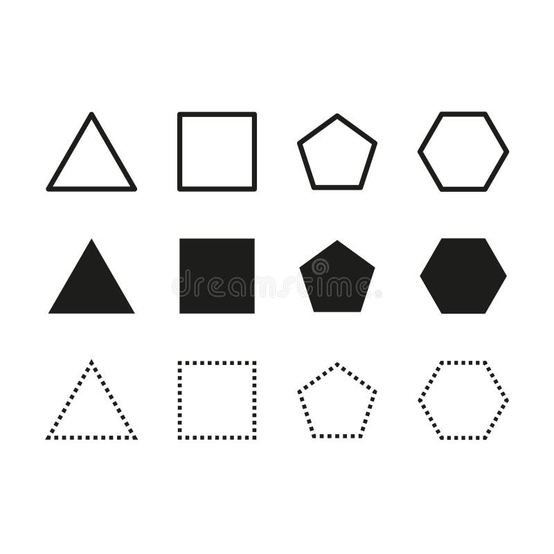 Geometric Shape Icons. Varied Polygon Designs. Solid and Dotted ...