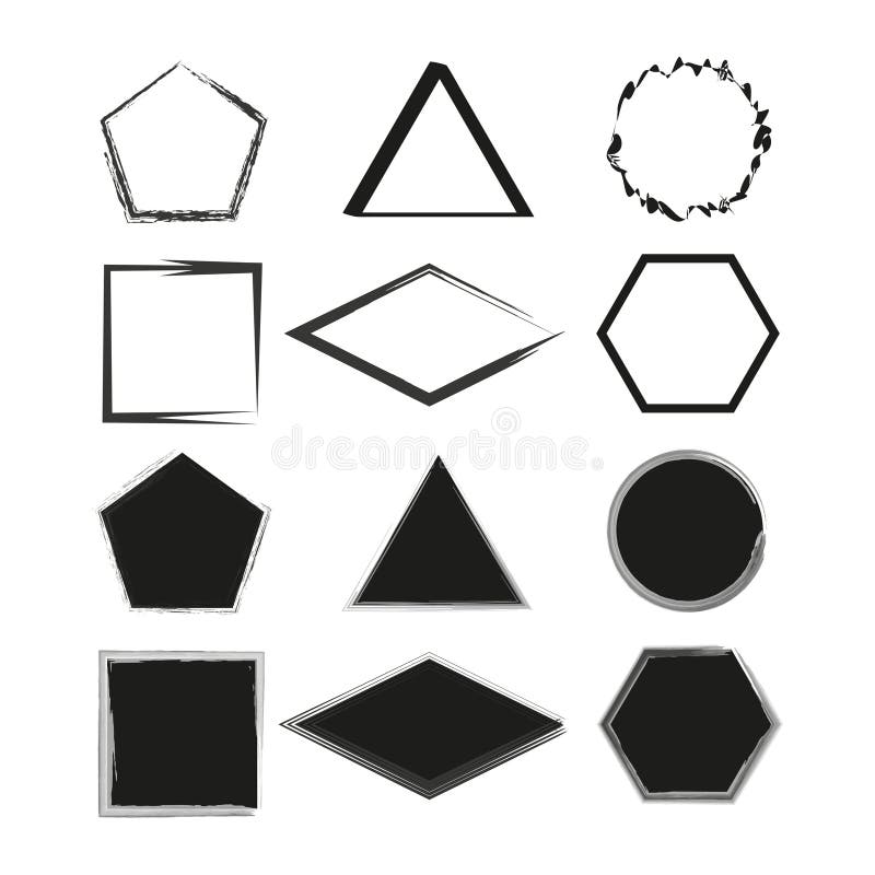 Geometric Shape Set. Various Forms Vector. Twelve Unique Designs. Black ...