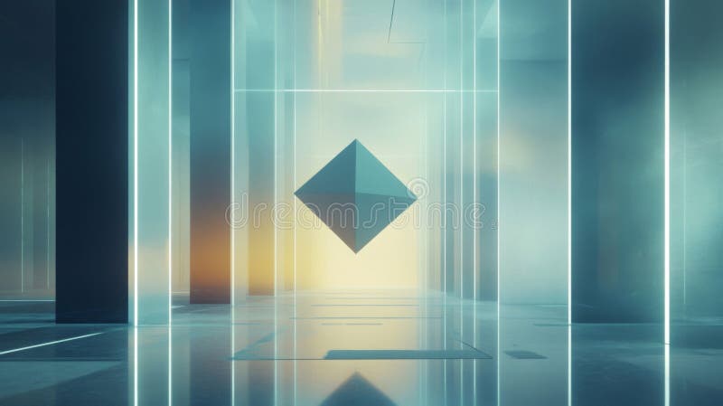 Geometric Shape Suspended in a Futuristic, Glowing Room Stock ...