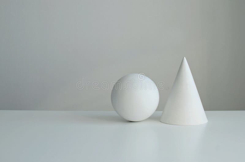 The Geometric Shapes of the Ball and Cone on White Background, Copy ...