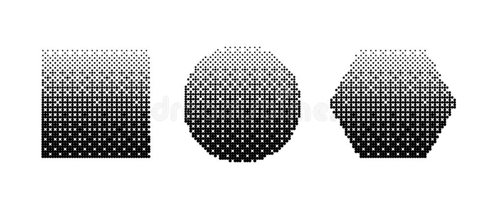 Geometric Shapes Bitmap Set. Dither Gradient Forms Collection Stock ...