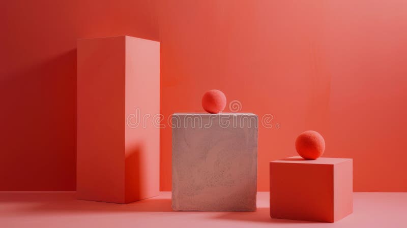Geometric Shapes and Blocks on Red Background Stock Image - Image of ...