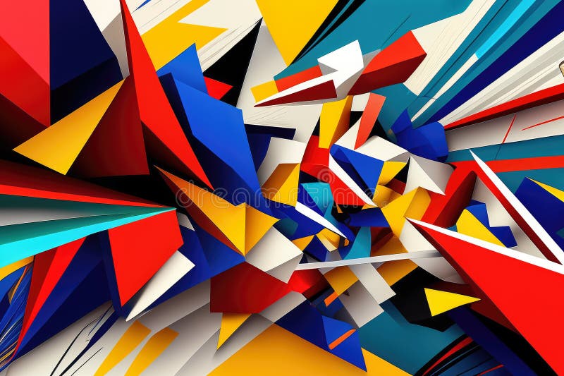Geometric Shapes in Bold Primary Colors Arranged in a Chaotic yet ...