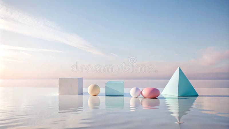 Geometric Shapes on a Calm, Reflective Surface with a Pastel Sky Stock ...