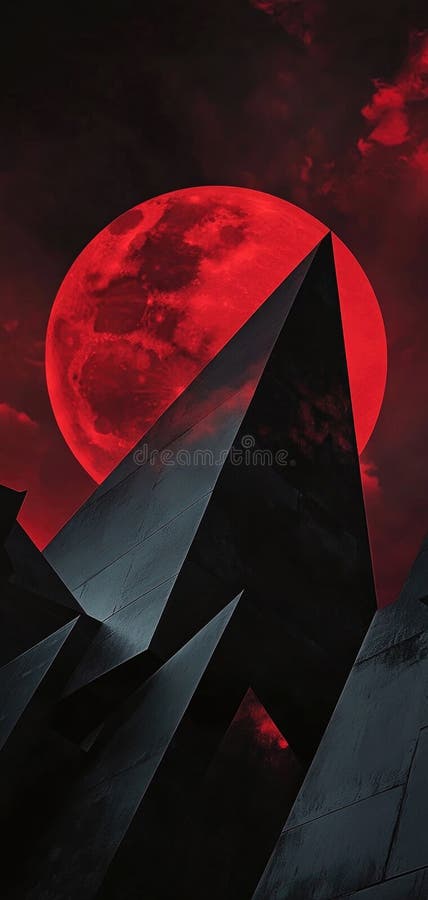 Geometric Shapes Casting Dark Red Shadows Under a Full Blood Moon at ...