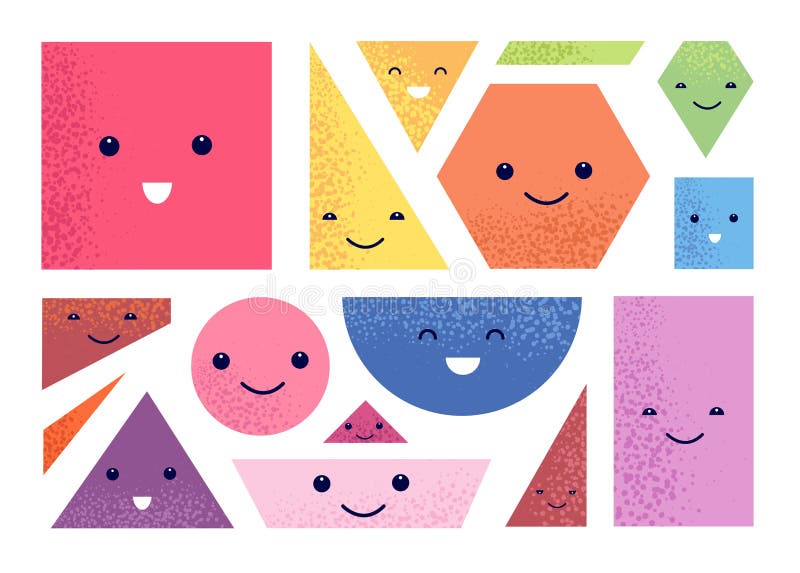 Geometric Shapes Characters. Polygon Faces, Kid Drawing Emotions ...