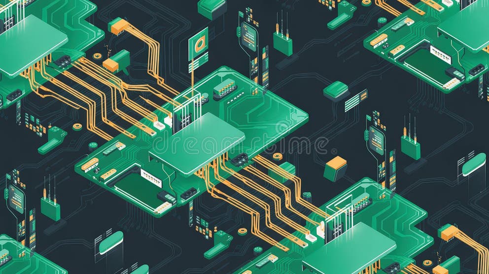 Seamless Pattern Illustration Featuring a Vibrant Digital Technology ...