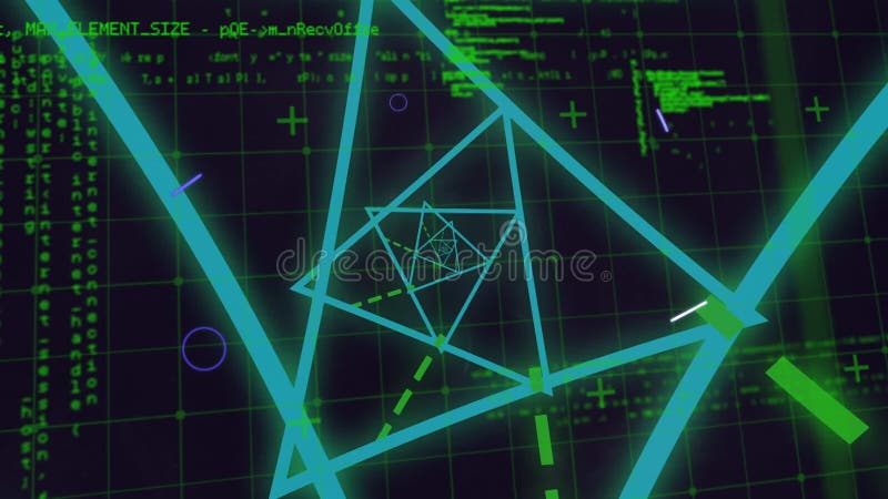 Geometric Shapes and Coding Text Animation Over Digital Grid Background Stock Video - Video of ...