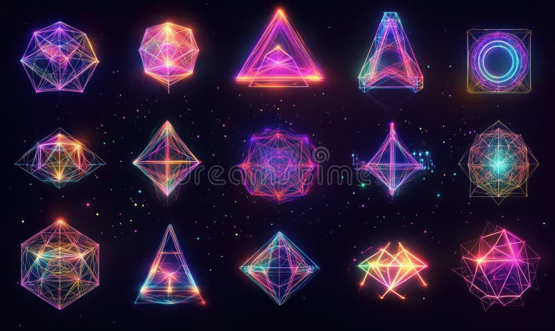 Geometric Shapes Collection: Vibrant Neon 3D Models of Polyhedra ...