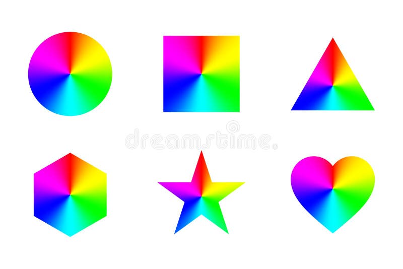 Geometric Shapes with Conical Rainbow Gradient, on White Background ...