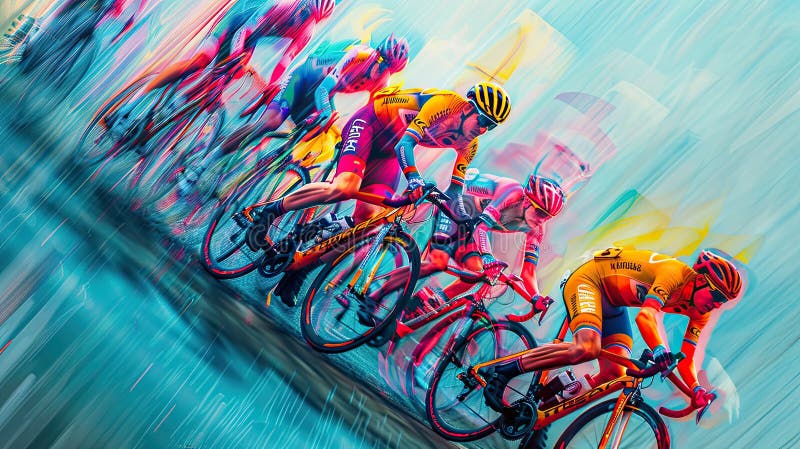 Geometric Shapes Cyclists Racing in Formation Towards Right Edge of ...