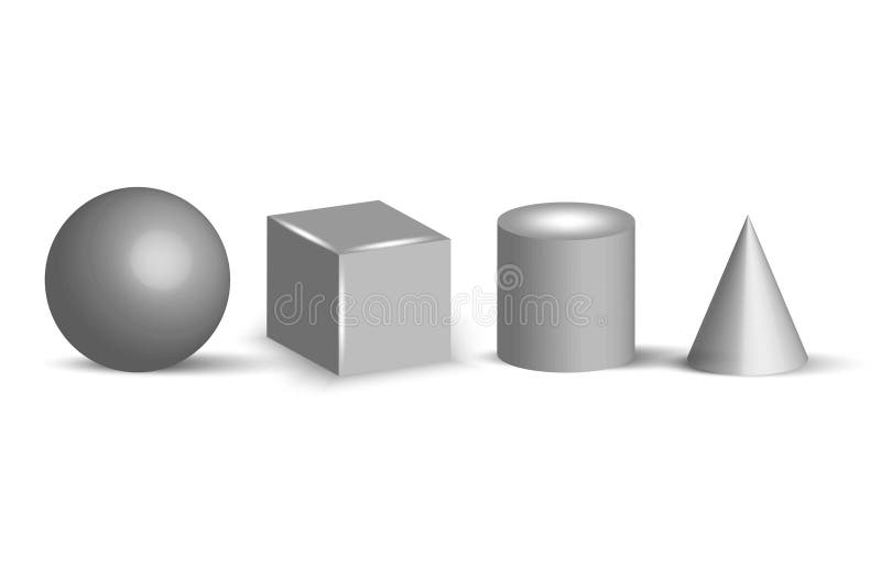 Geometric Shapes 3D. Sphere Cube Cylinder. Cone Geometry Volume. Vector ...
