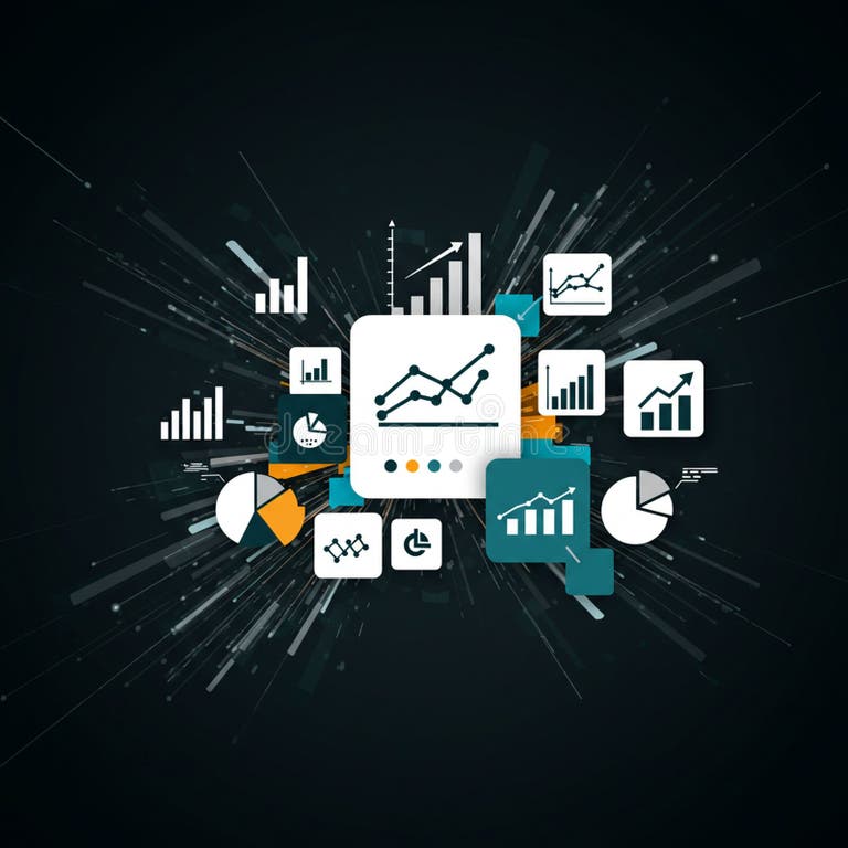 Geometric Shapes and Data Visualizations in a Dynamic Layout Against a Dark Stock Illustration ...