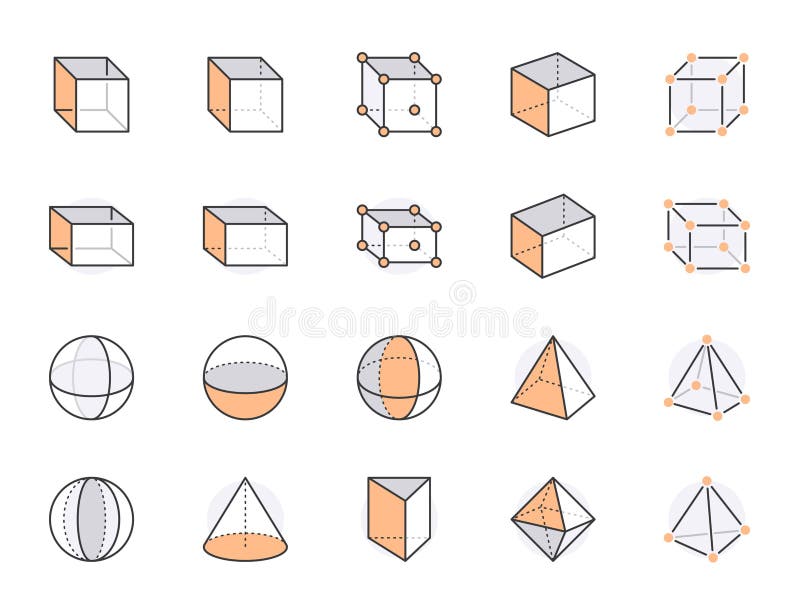 Geometric Shapes Flat Line Icons Set. Abstract Figures - Cube, Sphere ...