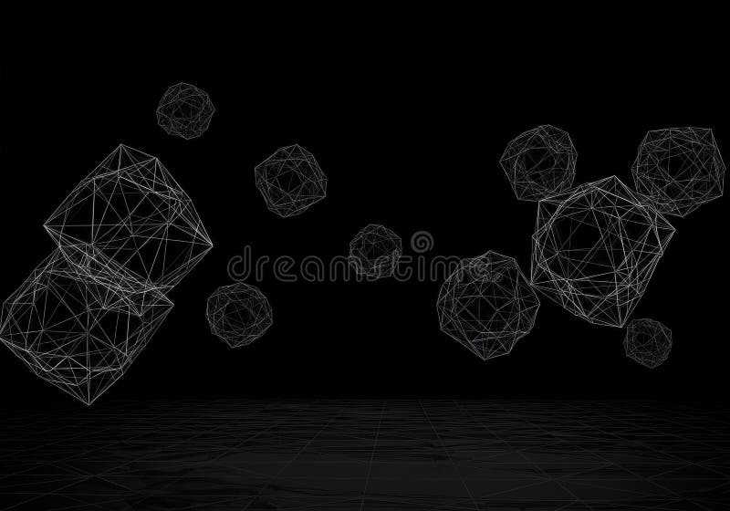 Geometric Shapes Floating on Black Background Abstract Art Stock ...