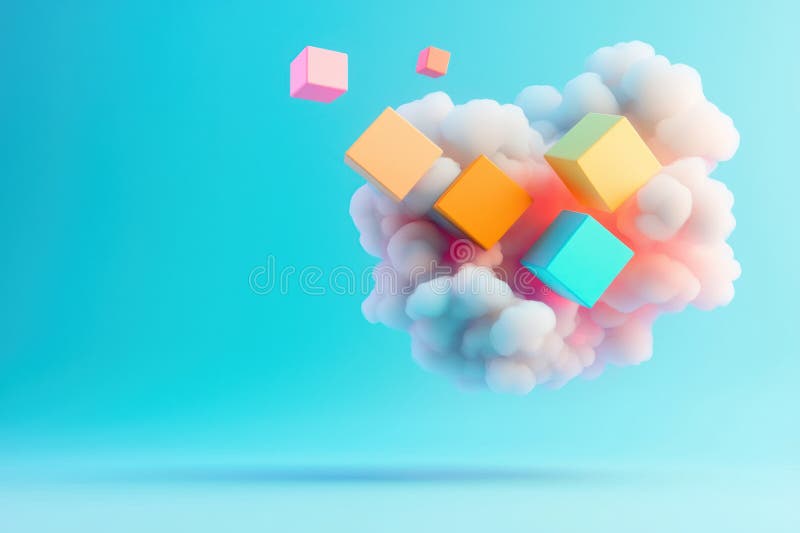 Geometric Shapes Floating in Colorful Cloud, Representing Creativity ...