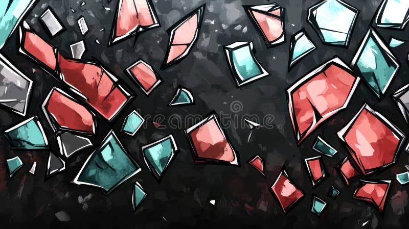 Abstract Shattered Gemstone Background: Red, Teal, and Gray Fragments ...