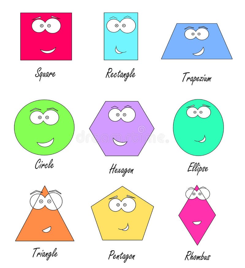 Geometric Shapes with Funny Faces Stock Illustration - Illustration of ...