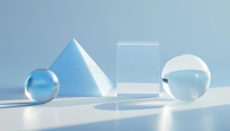 Geometric Shapes with Glass Texture, Including Circle, Cube, and ...