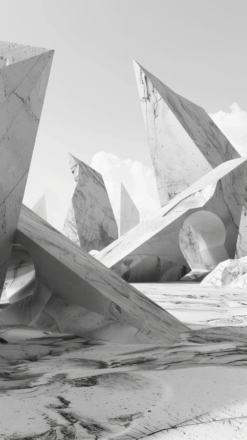 Geometric Shapes Jutting Out from a Monochromatic Marshscape Stock ...