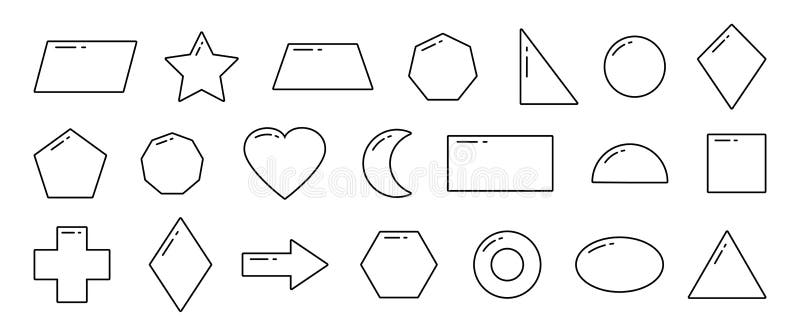 Geometric Shapes Kids, Simple Line Vector Icons, Basic Objects ...