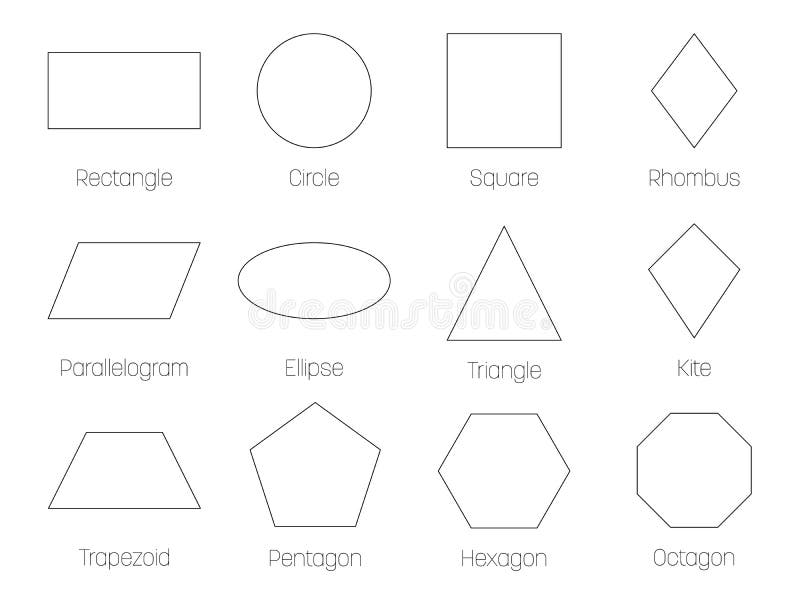 Geometric Shapes with Labels. Set of 12 Basic Shapes Stock Vector ...