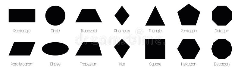 Geometric Shapes with Labels. Set of 12 Basic Shapes Stock Vector - Illustration of outline ...