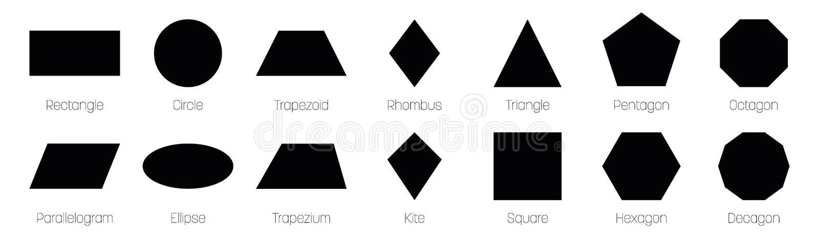 Geometric Shapes with Labels. Set of 14 Basic Shapes Stock Vector ...
