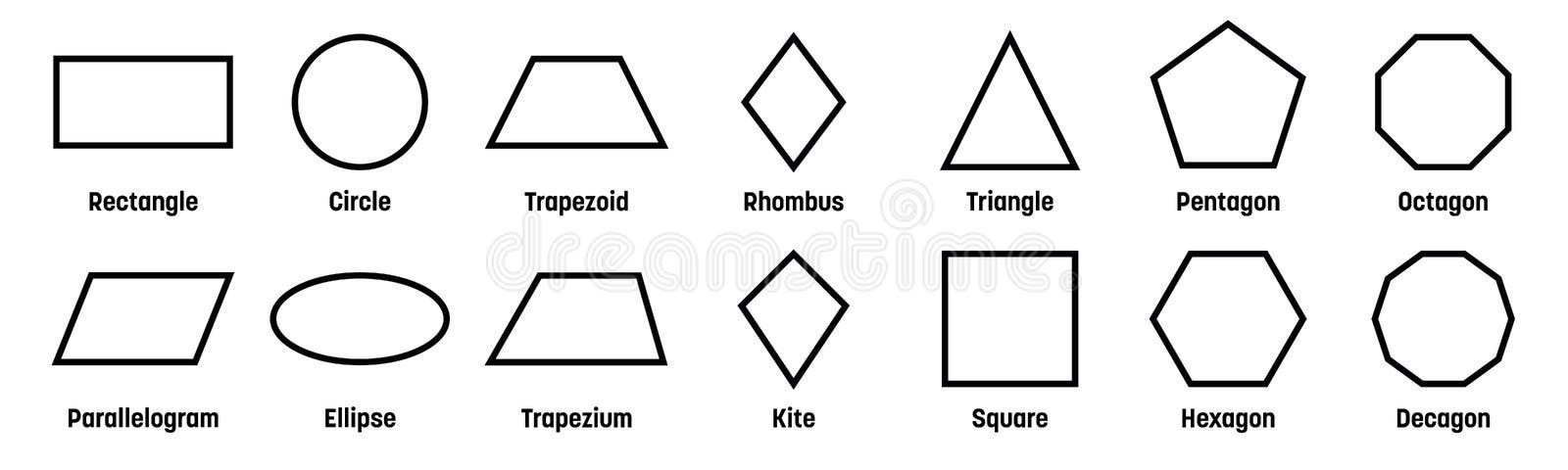 Geometric Shapes with Labels. Set of 12 Basic Shapes Stock Vector ...