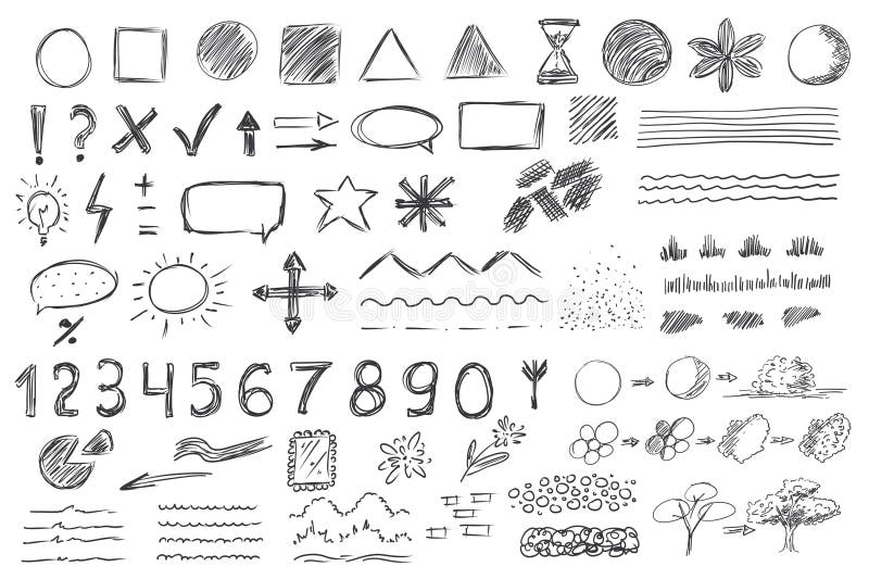 Geometric Shapes Mega Set Elements in Hand Drawn Flat Graphic Design ...