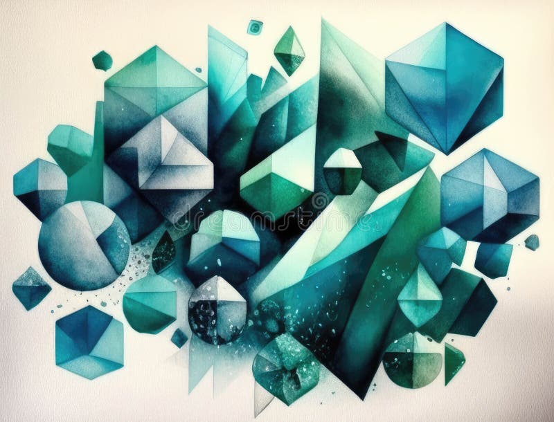 Geometric Shapes of Monochromatic Blue Green and Turquoise. AI ...