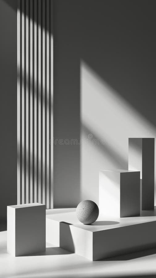 Geometric Shapes in Monochromatic Light and Shadow, Modern Fine Art ...