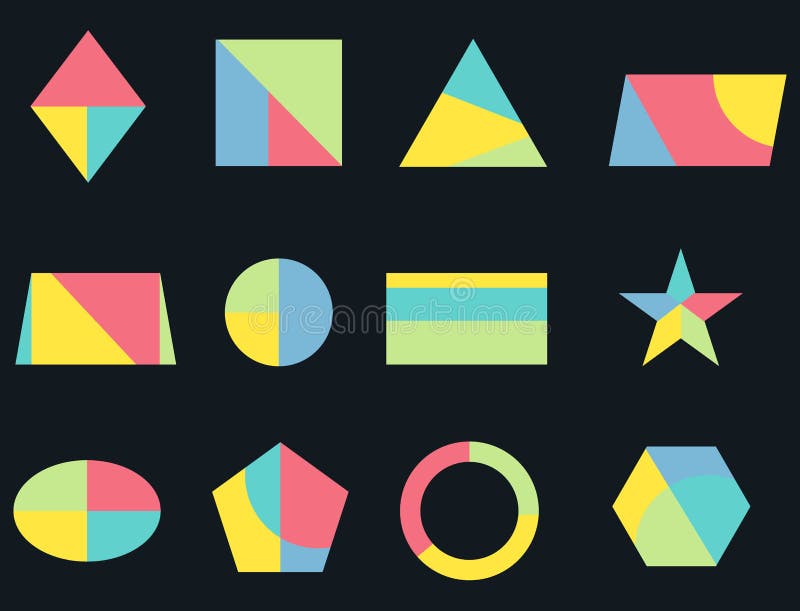 Geometric Shapes, Multicolored Geometric Shapes Icons on a Black ...